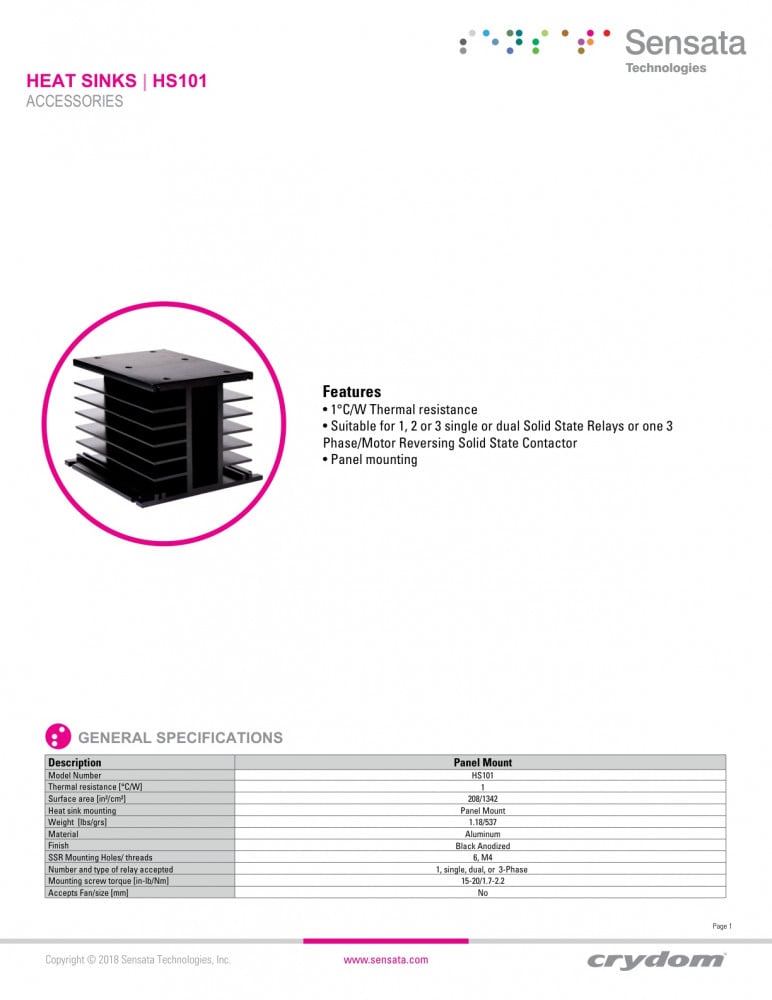 Sensata HS101 technical document page 1