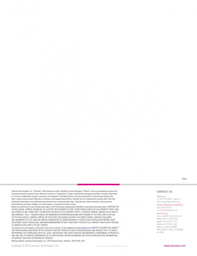 Sensata HS101 technical document page 3