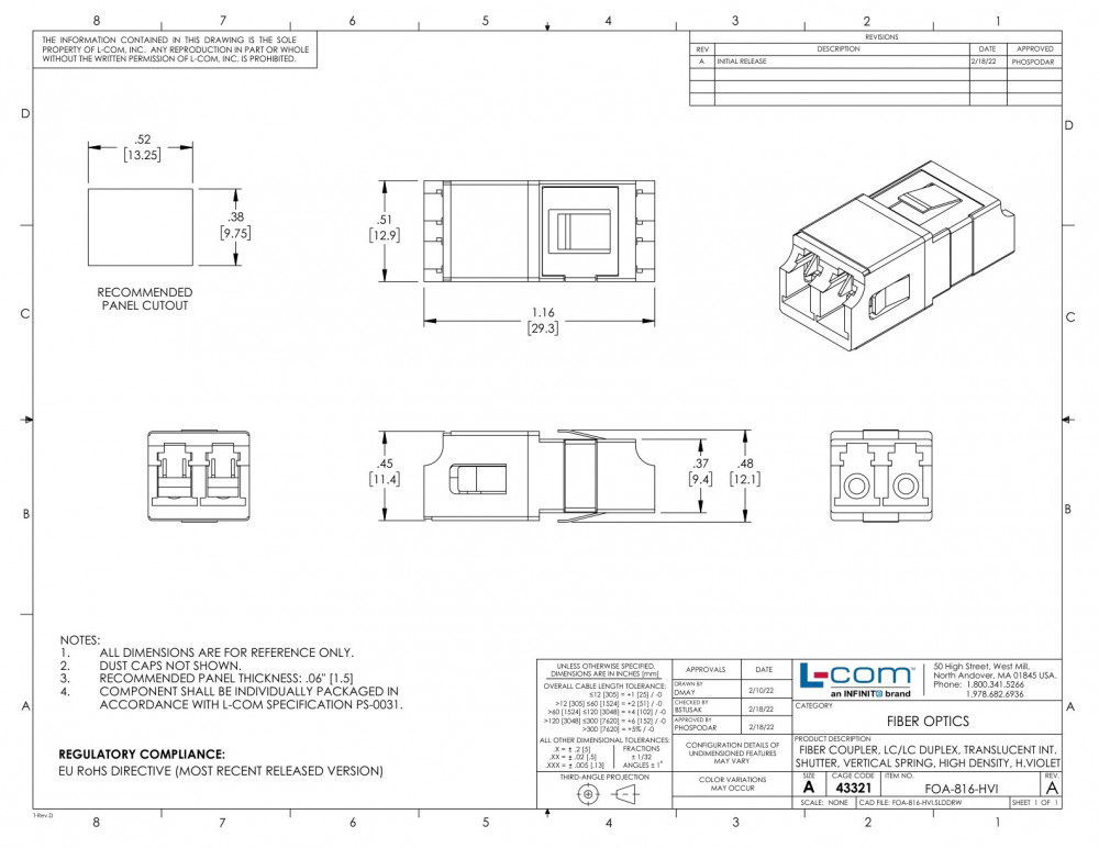 L-com FOA-816-HVI engineering drawing