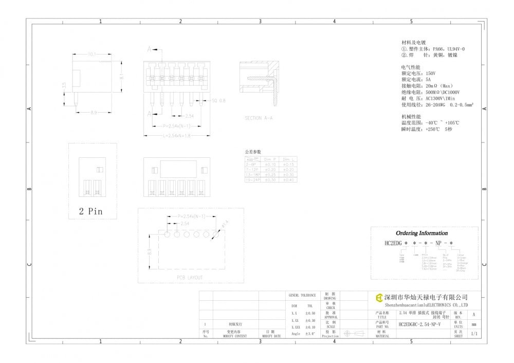 HC2EDGRC-2.54-4P-V technical document preview