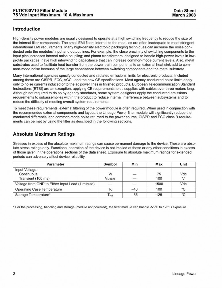 FLTR100V10 datasheet page 2