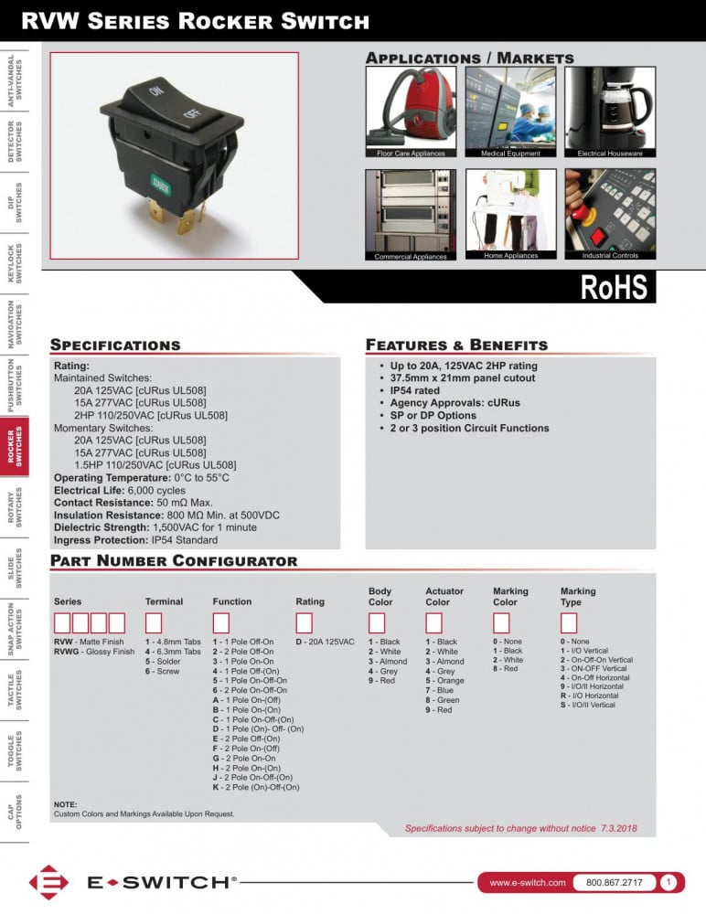 RVW series datasheet page 1
