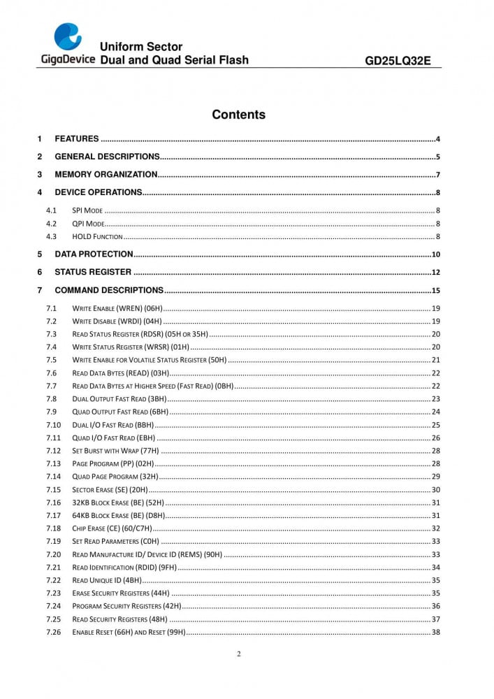 GD25LQ32E datasheet page 2