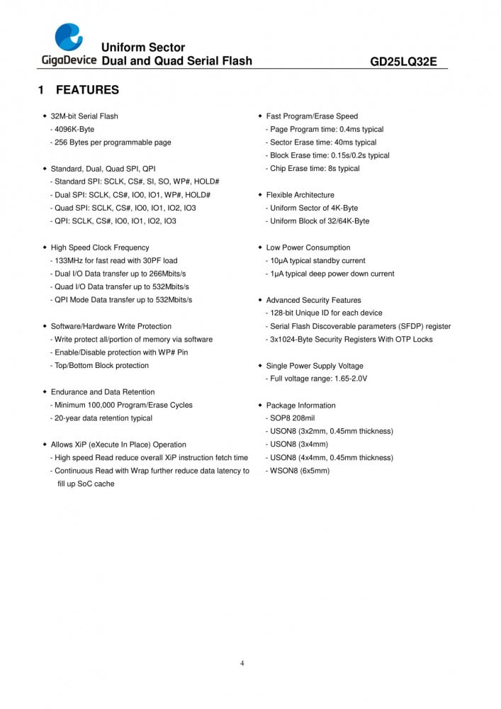 GD25LQ32E datasheet page 4