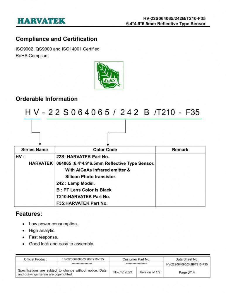 HV-22S064065 datasheet page 3