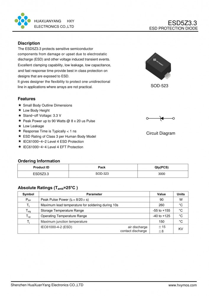 ESD5Z3.3-HXY datasheet page 1