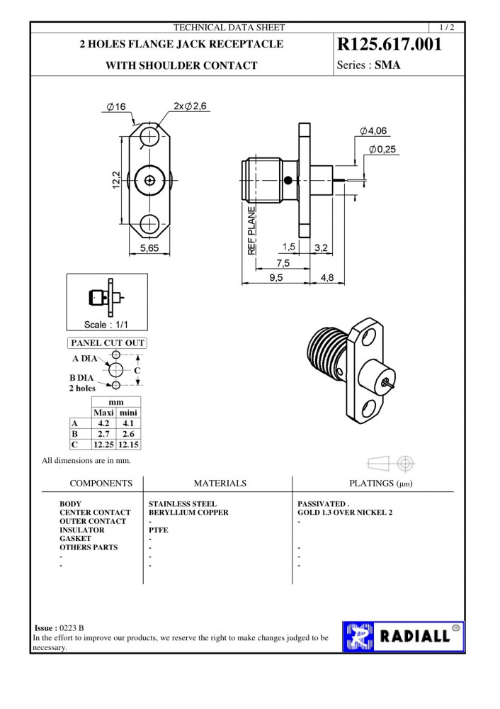 Radiall R125617001 technical datasheet, page 1