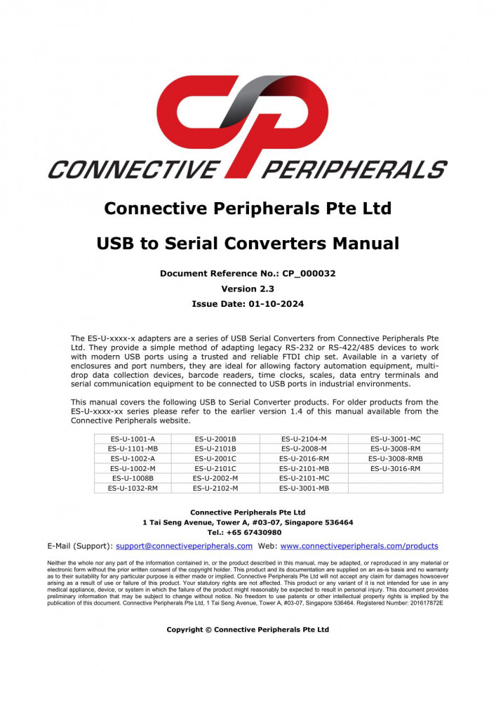 USB to Serial Converters Manual, page image 1