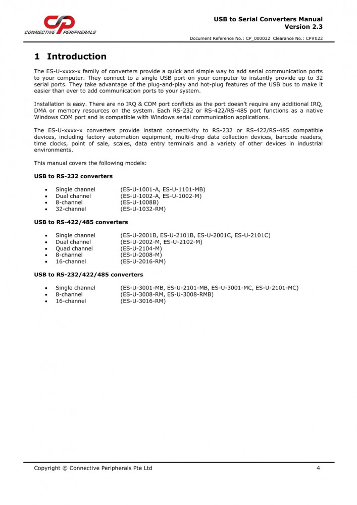 USB to Serial Converters Manual, page image 4
