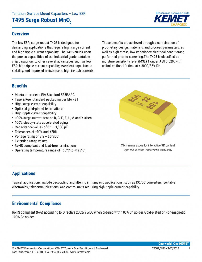KEMET T495 datasheet page 1