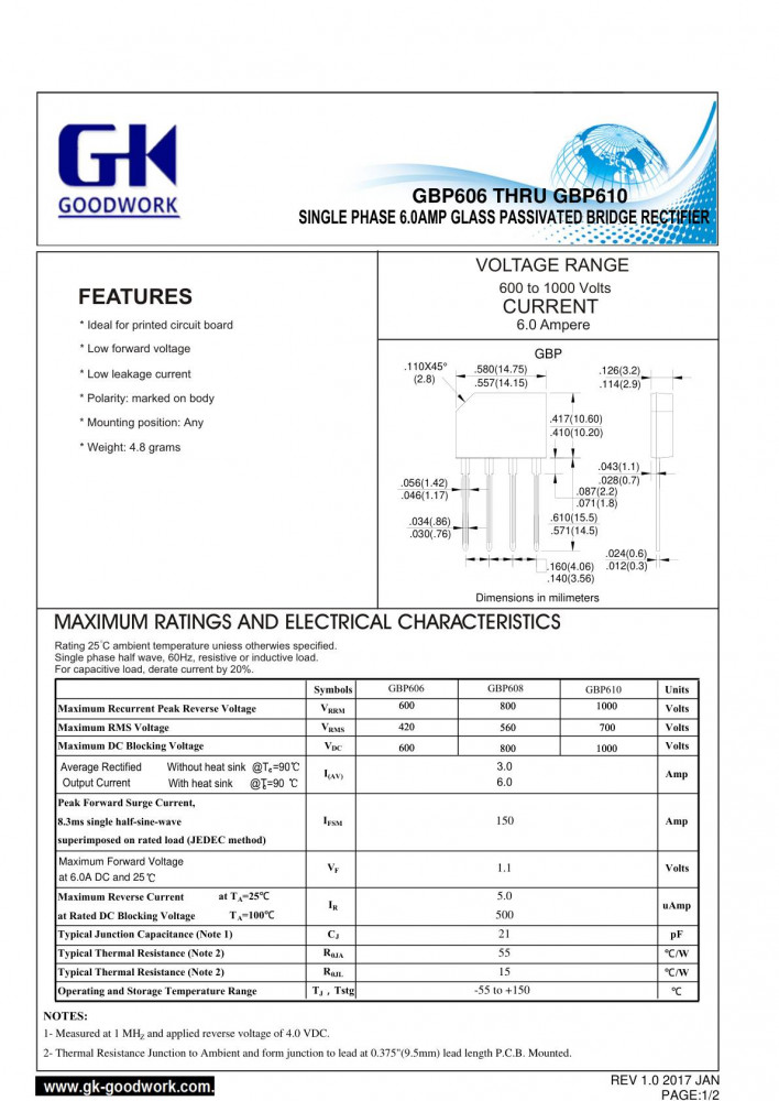 GOODWORK GBP610 datasheet page 1