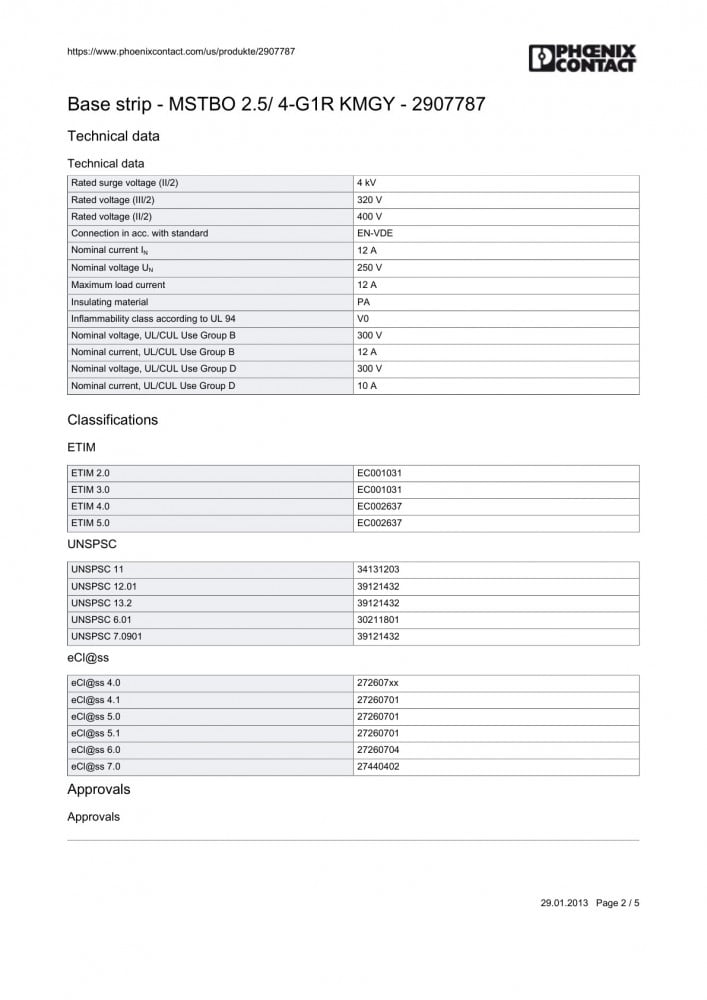 Phoenix Contact 2907787 technical data