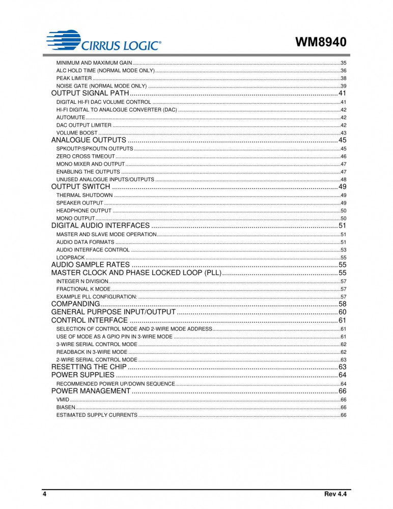 WM8940 datasheet page 4