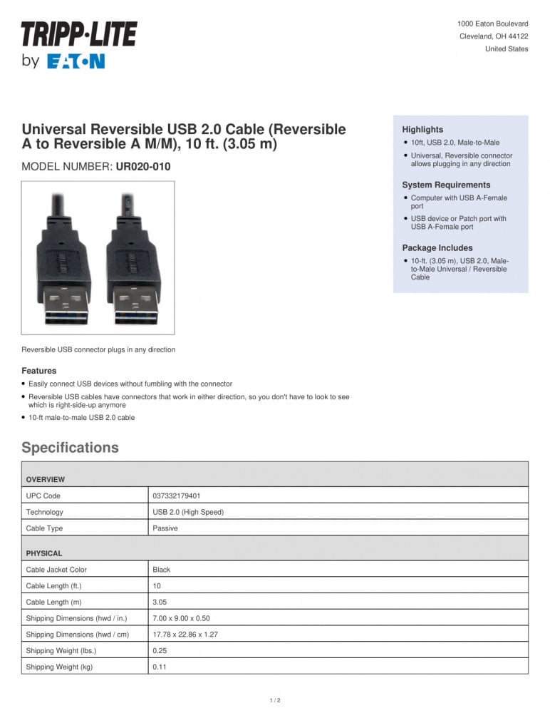 UR020-010 technical document page 1