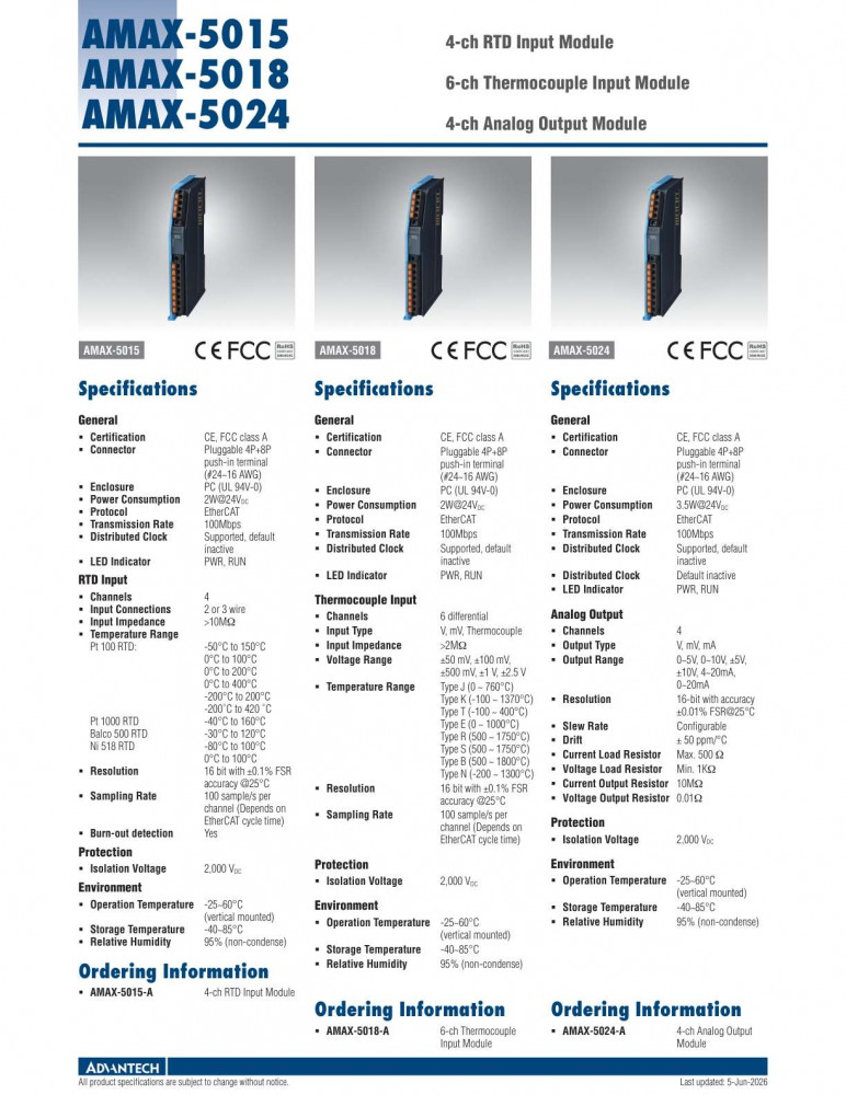 AMAX series product documentation page