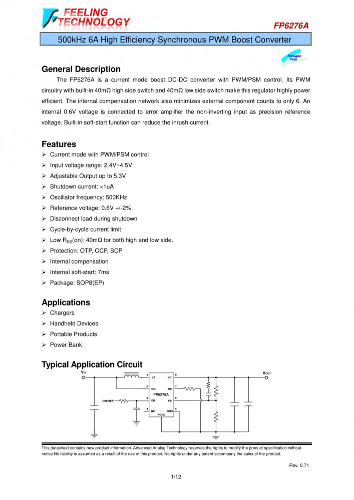 FP6276AXR-G1 datasheet page 1