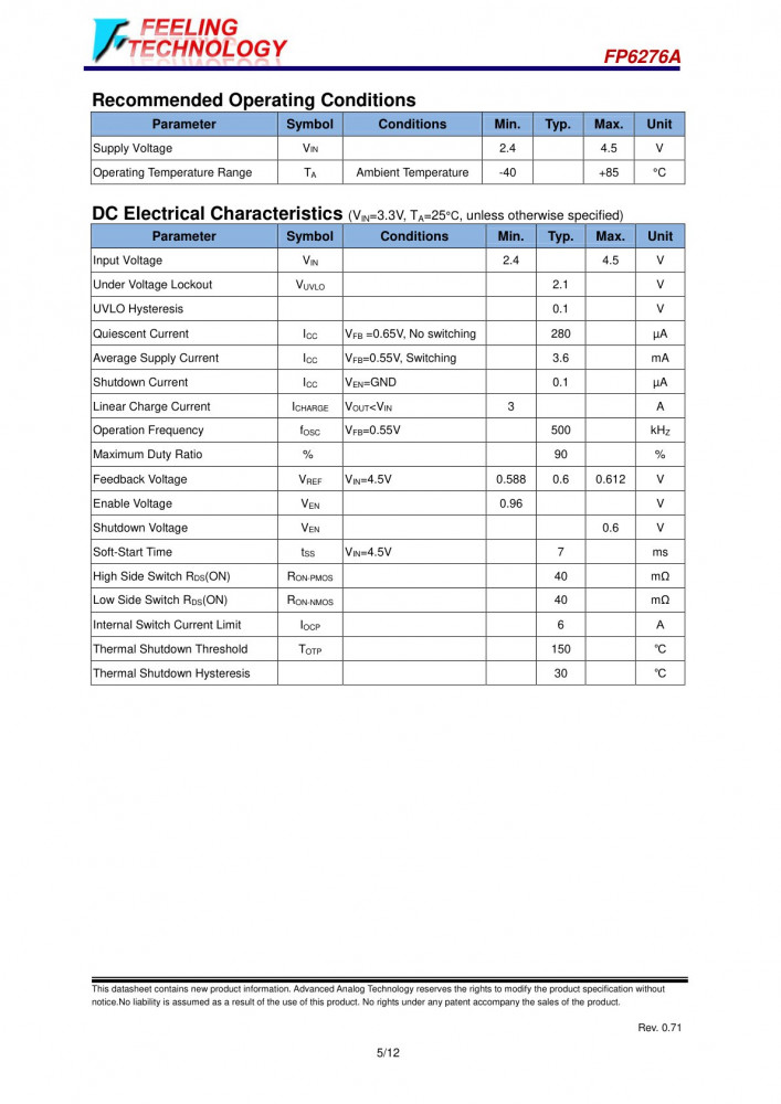 FP6276AXR-G1 datasheet page 5