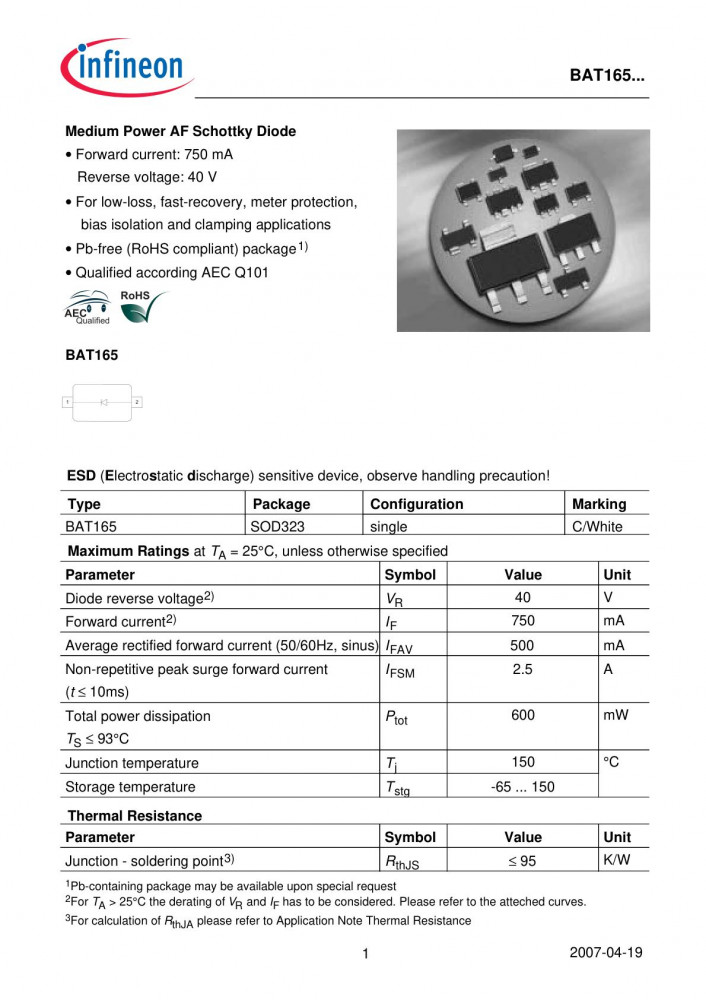 BAT165E6327 datasheet page 1