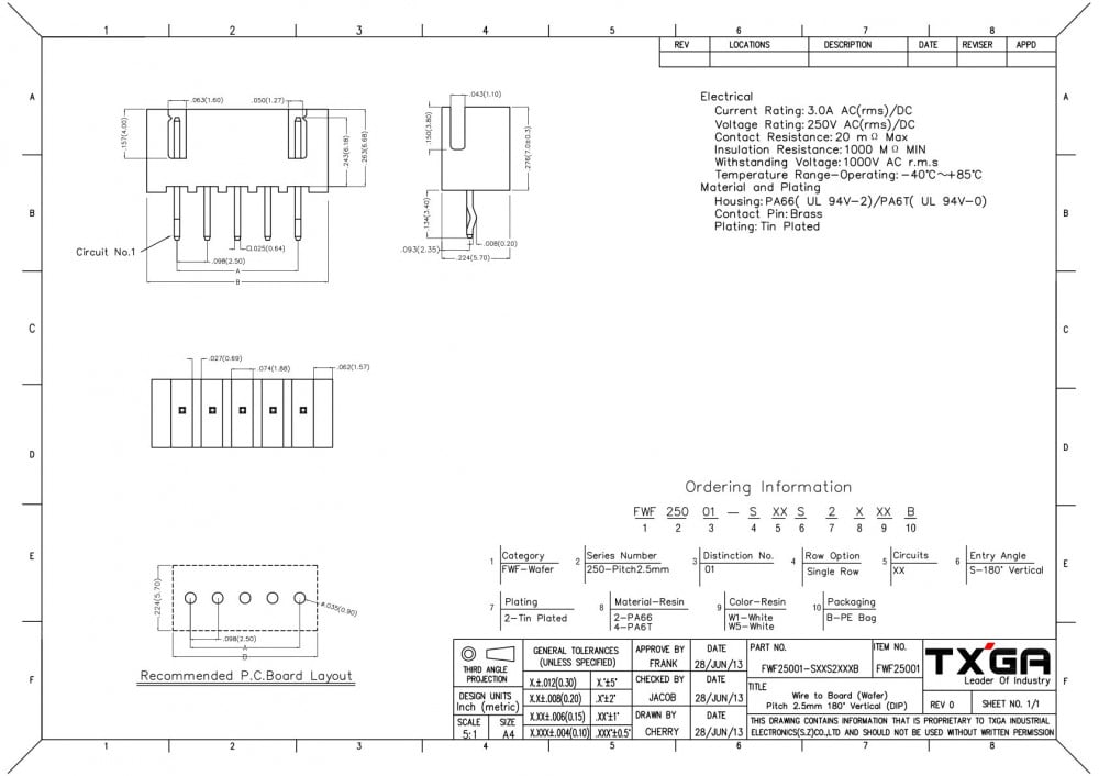 FWF25001-S06S22W1B technical drawing page 1
