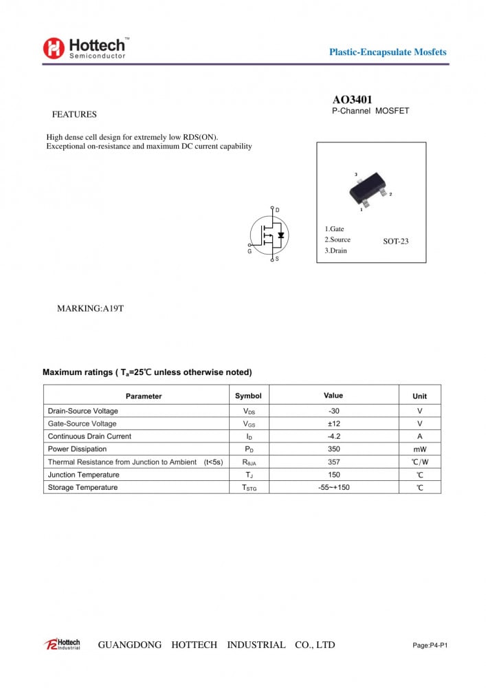 AO3401 datasheet page 1