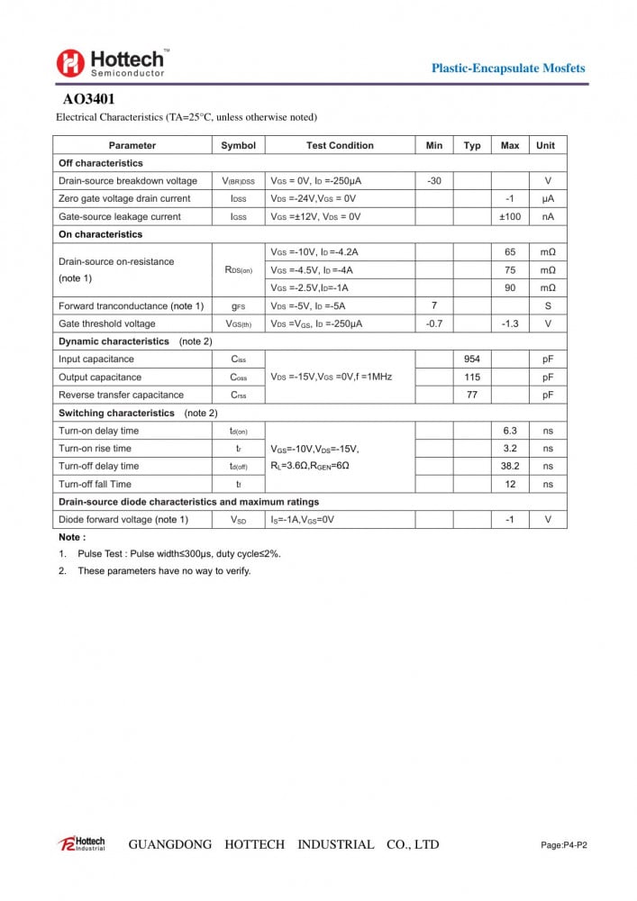 AO3401 datasheet page 2