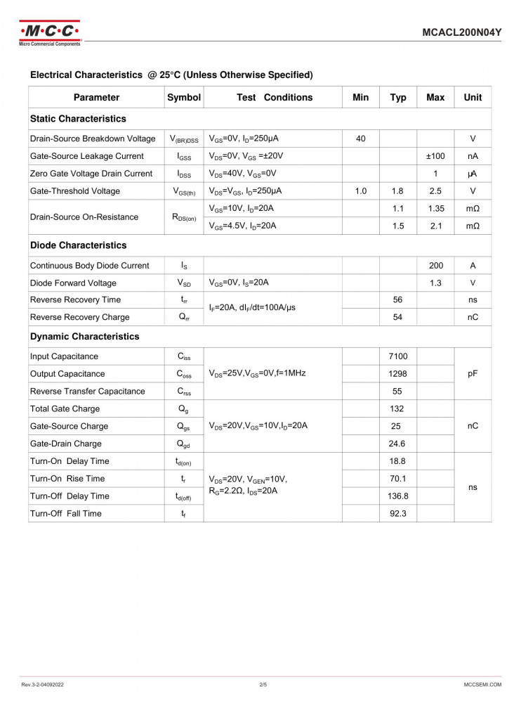 MCACL200N04Y-TP datasheet page 2