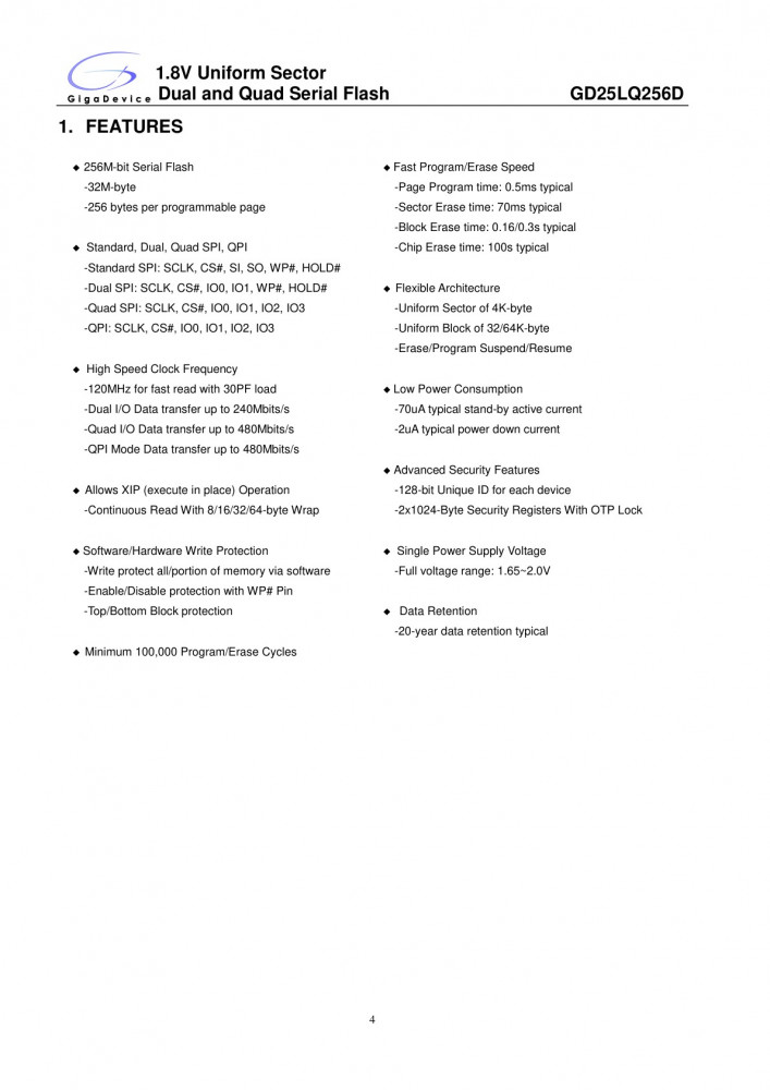GD25LQ256D datasheet page 4