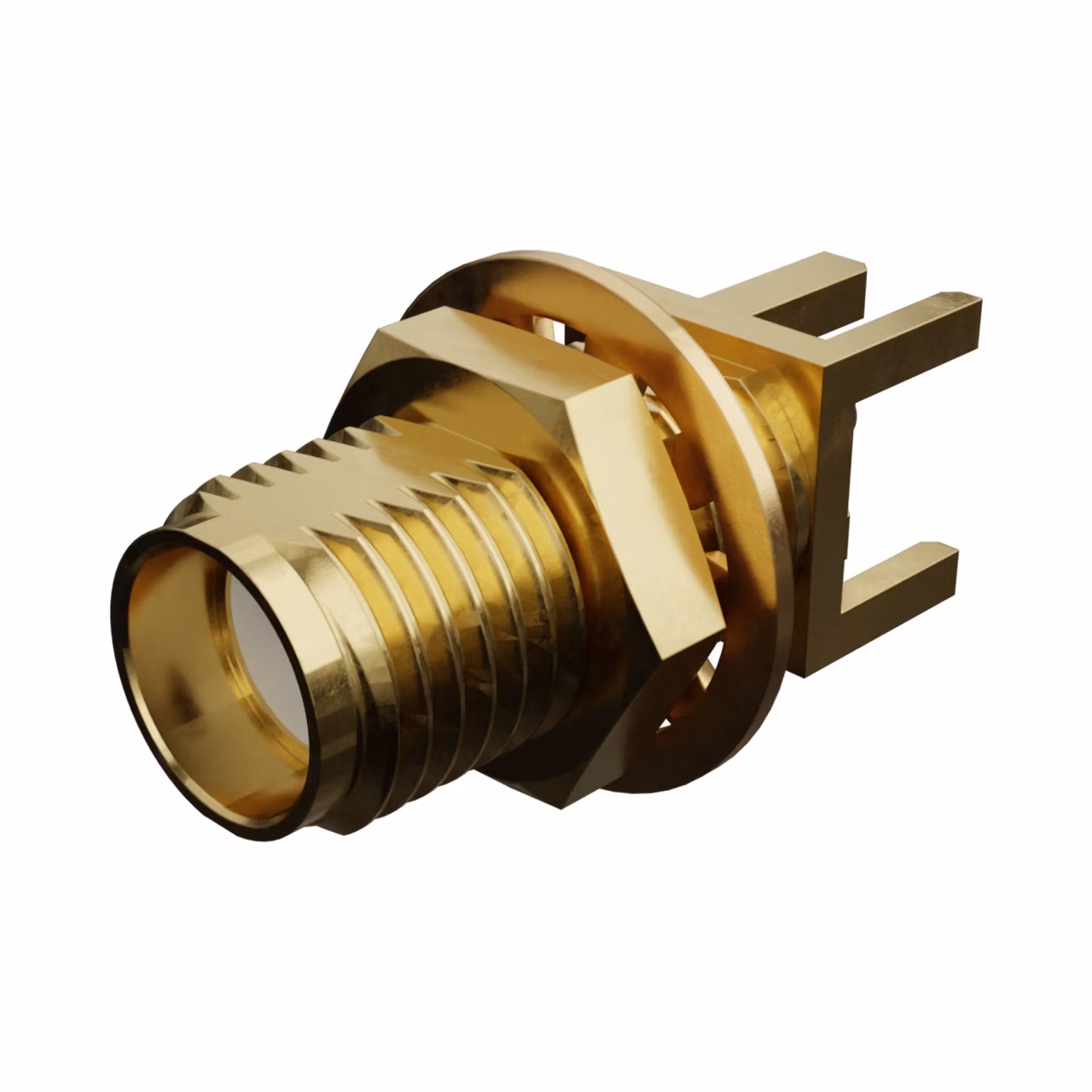 SMA Jack, Straight, PCB Receptacle, Edge Mount, Brass Body, Gold (Au) Plated, Nut and Lockwasher Included, Tray, 50 Ohms for sale