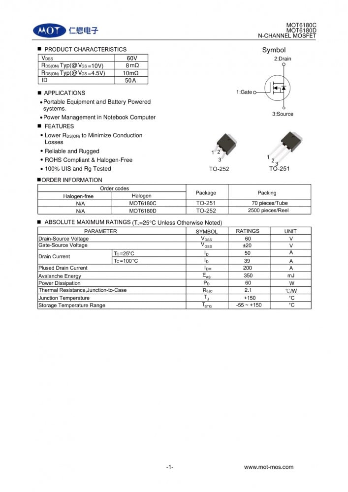 MOT6180D datasheet page 1