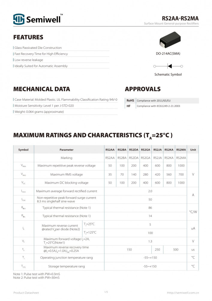 RS2KA datasheet page 1