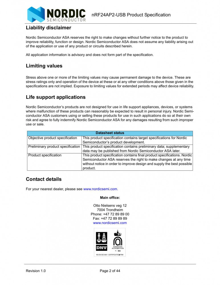 NRF24AP2 specification page 2