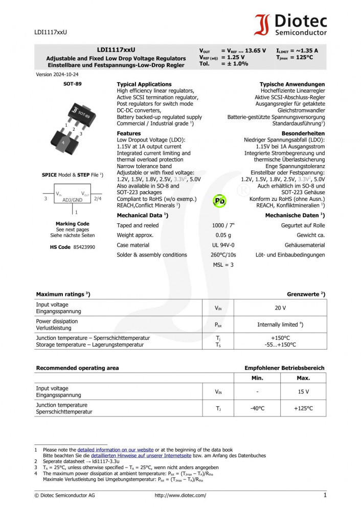 LDI1117xxU datasheet page 1