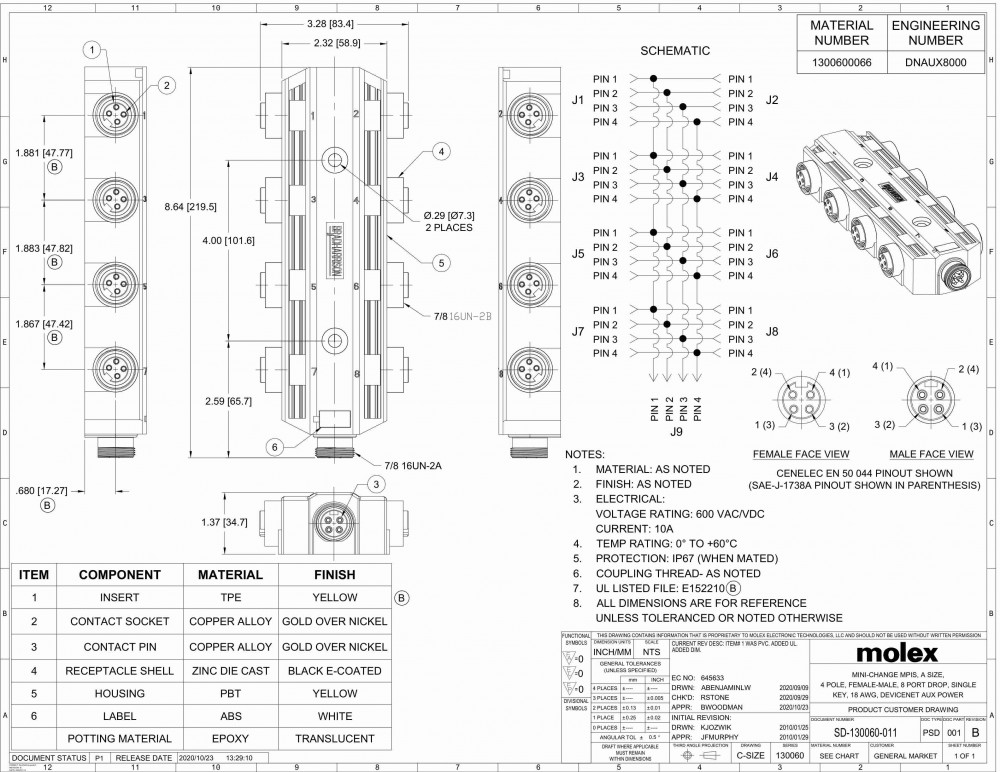 Product drawing for material number 1300600066