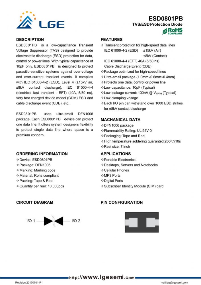 ESD0801PB datasheet page 1