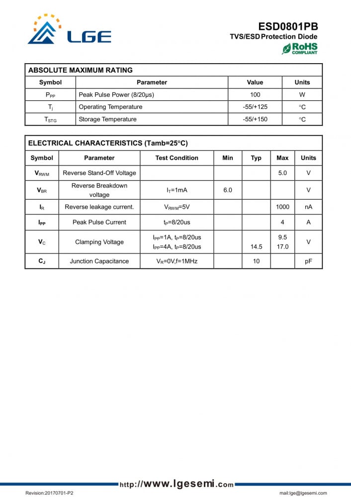 ESD0801PB datasheet page 2