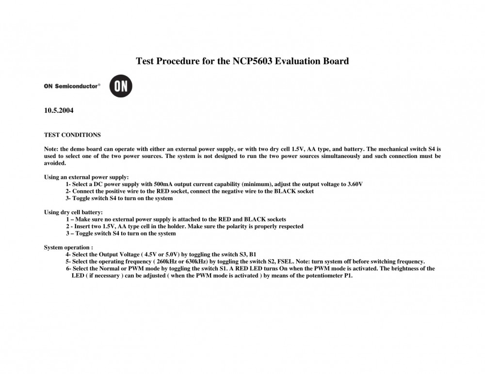 NCP5603 evaluation board technical document page