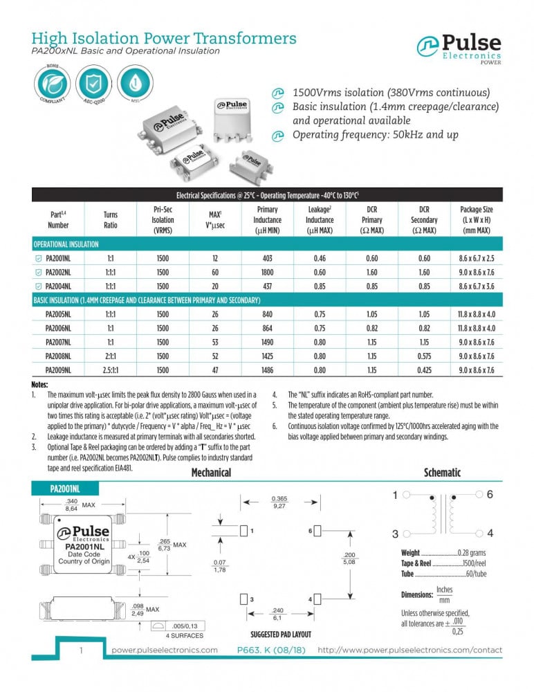 PA2001NL datasheet page 1