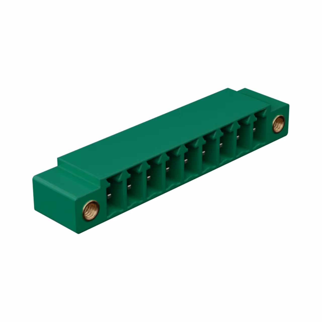 3.81mm Pitch Eurostyle Right-Angle PCB Header, with Threaded Retention Inserts, Green Housing, 9 Circuits for sale