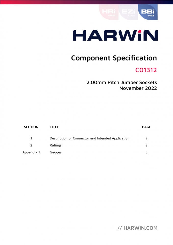 Harwin M22-1910005 specification page 1