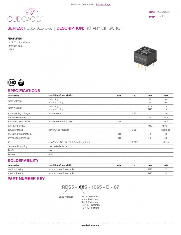 RDS5-16S-1065-D-67 datasheet page 1