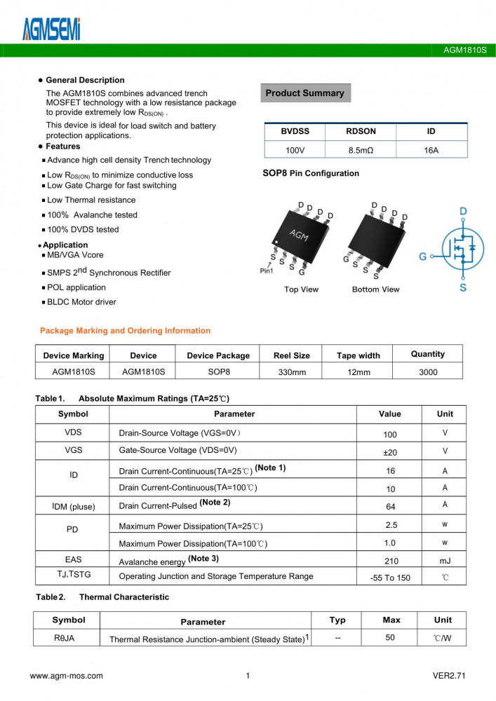 AGM1810S datasheet page 1
