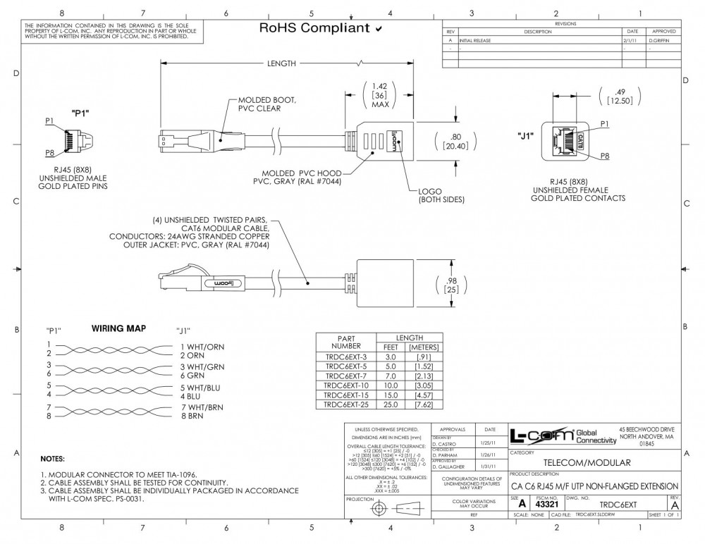 L-com TRDC6EXT-3 technical drawing