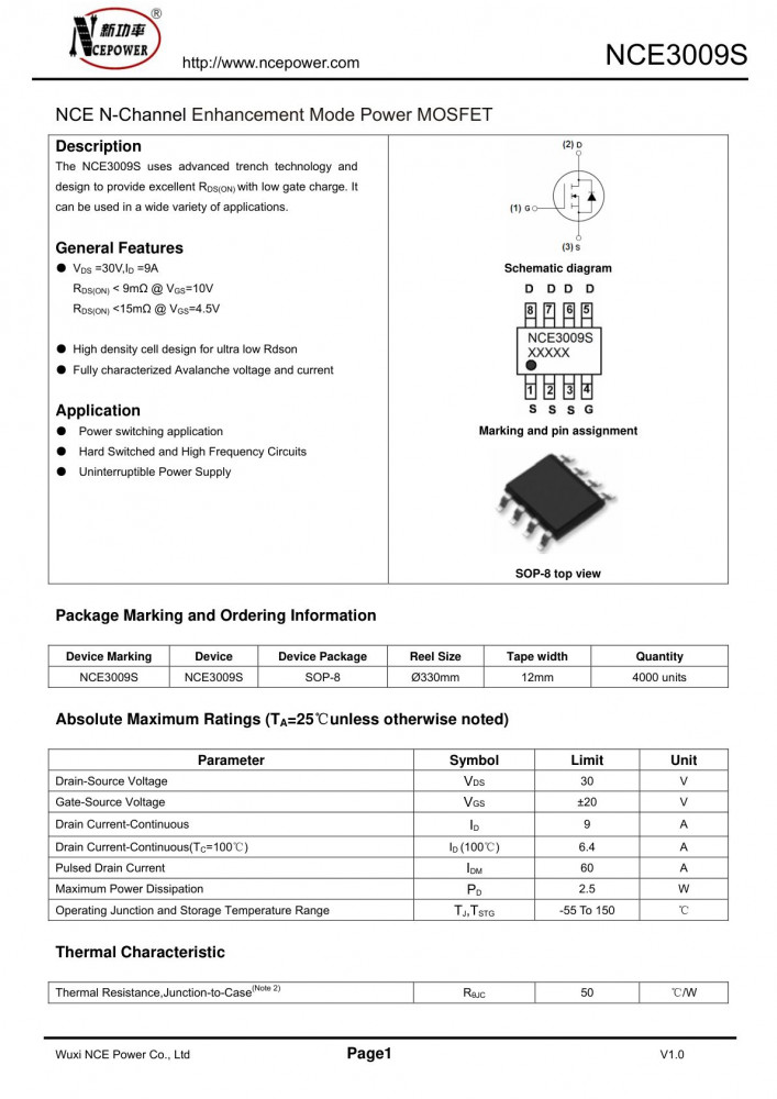 NCE3009S datasheet page 1