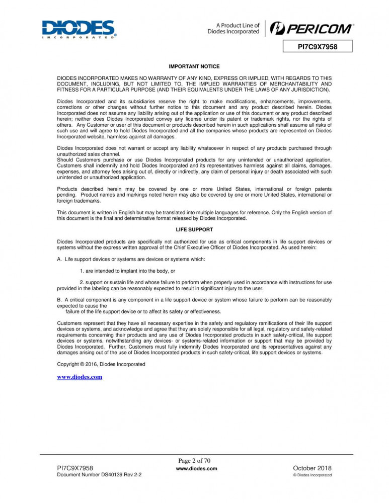 PI7C9X7958 datasheet page 2
