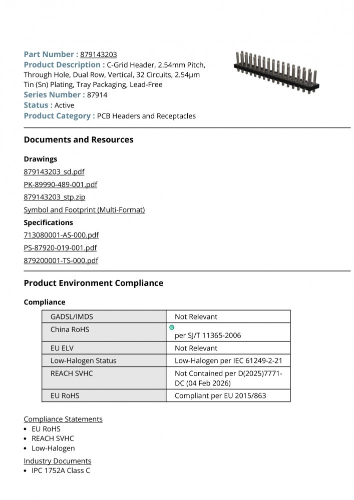 MOLEX 879143203 technical document preview, page 1