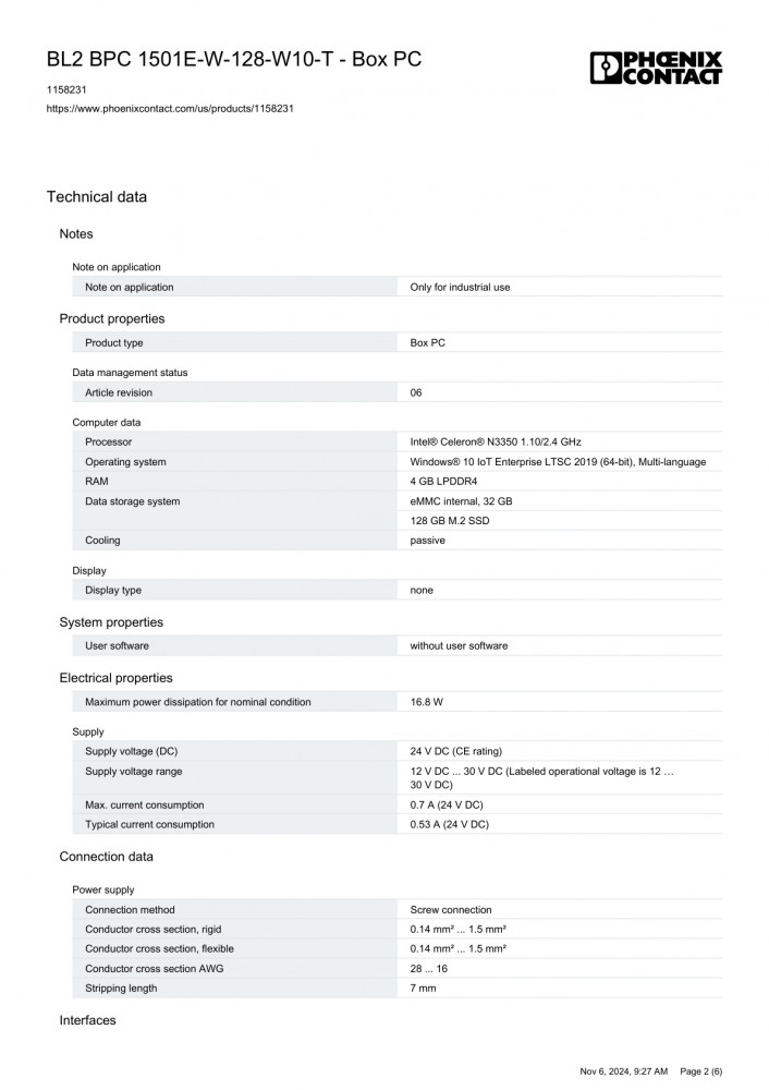 Phoenix Contact 1158231 technical document page 2