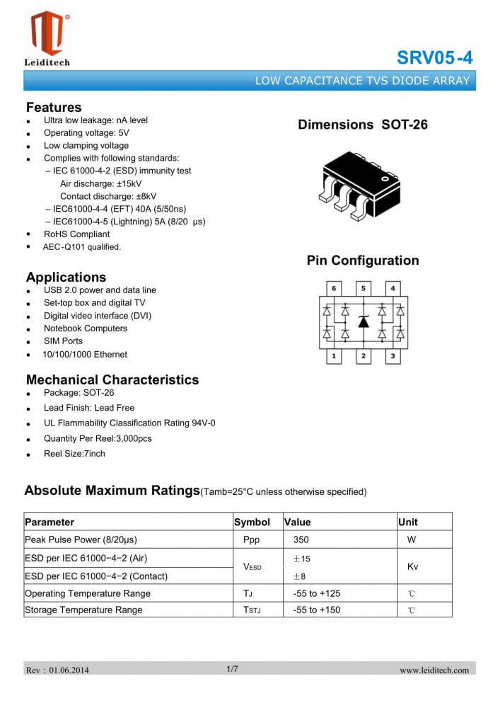 SRV05-4 datasheet page 1