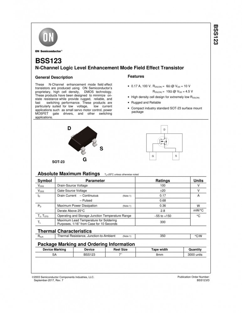 BSS123 datasheet page 1