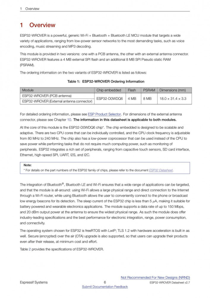 ESP32-WROVER datasheet page 6