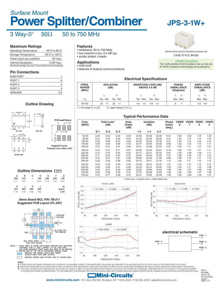JPS-3-1W+ technical datasheet page